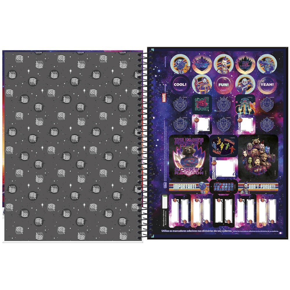 Caderno Espiral Universitário Capa Dura 80 Fls Branco Rocket Guardiões ...