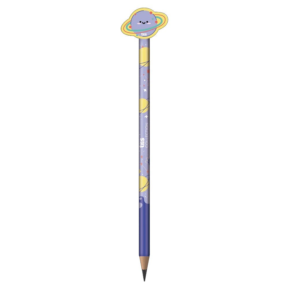 Lápis Grafite Preto HB com Borracha Amarelo Planeta Fofurices Tris - Welban